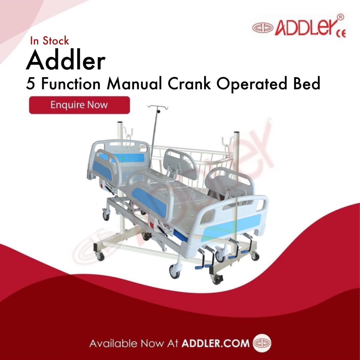 Five Function Manual Crank Operated ICU Bed - Addler
